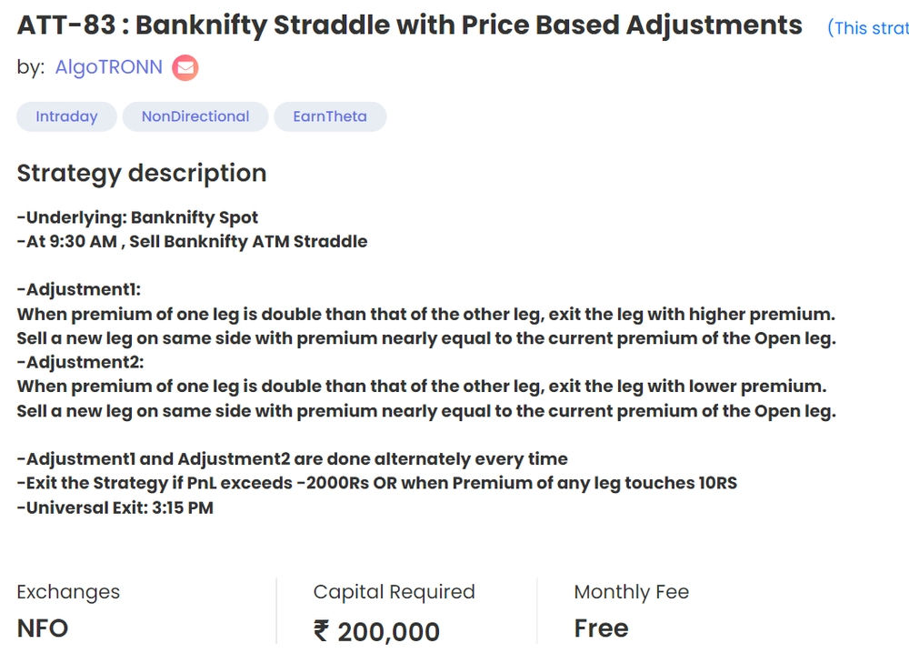 Banknifty Straddle With Price Based Adjustments