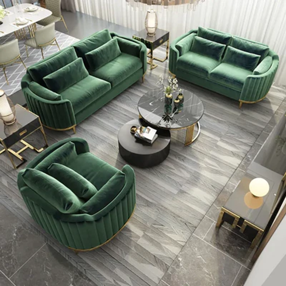 Luxury Velvet Wooden Sofa Set
